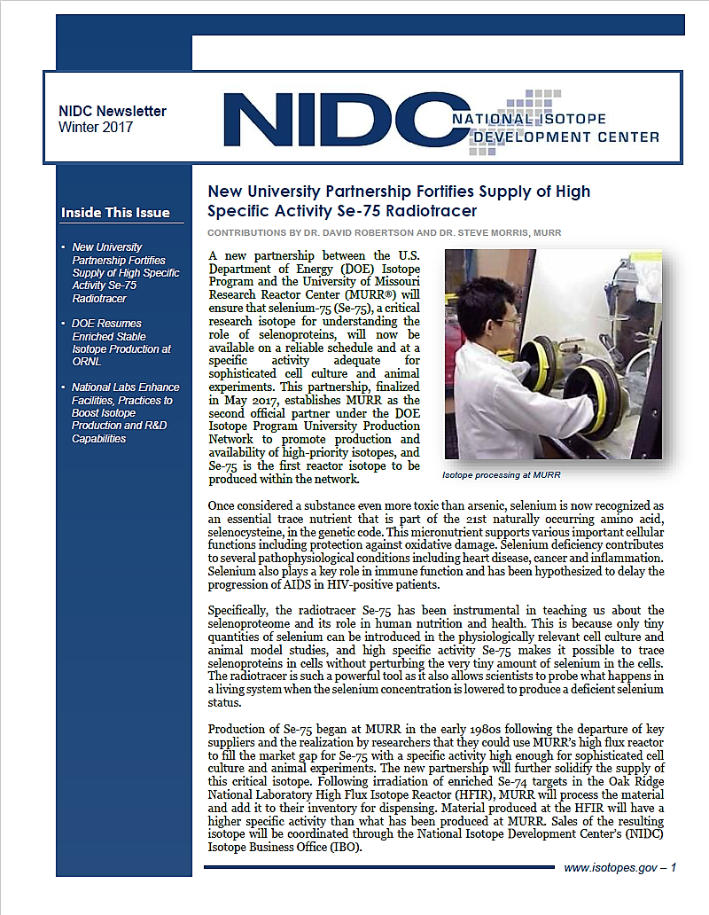 Newsletters | NIDC: National Isotope Development Center